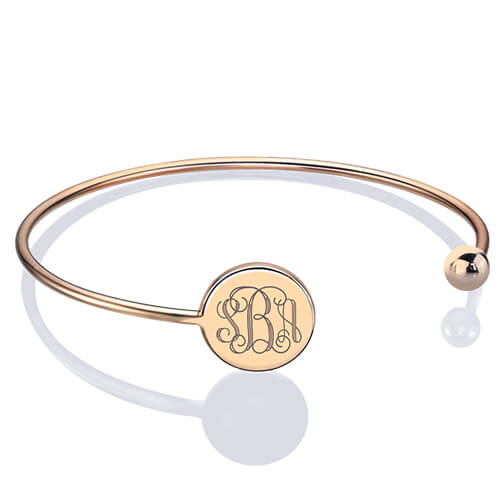 Disc Monogram Bangle Bracelet 18k Rose Gold Plated - Adjustable