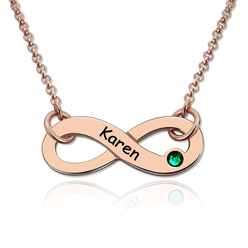 Engraved Birthstone Infinity Necklace Rose Gold Infinity Sign Necklace