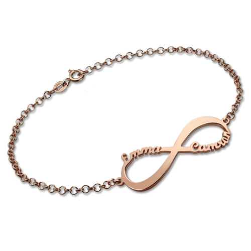 Personalized Infinity Symbol 2 Names Bracelet In Rose Gold