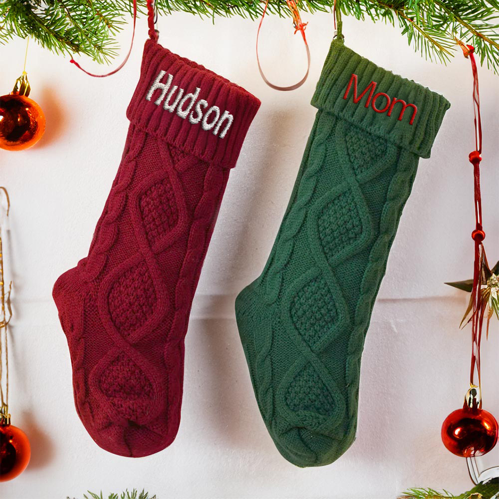 Embroidered Name Christmas Cable Knitting Stocking