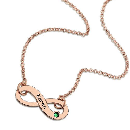 Engraved Birthstone Infinity Necklace Rose Gold Infinity Sign Necklace