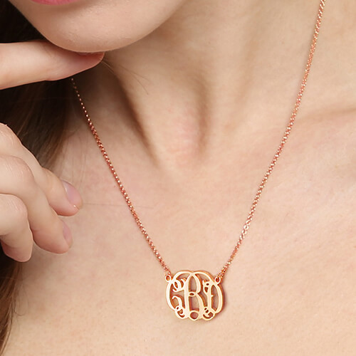 Small Celebrity Monogram Necklace 18k Rose Gold Plated