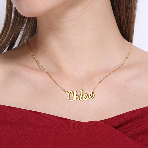 Personalized Cursive Style Name Necklace 18K Gold Plated
