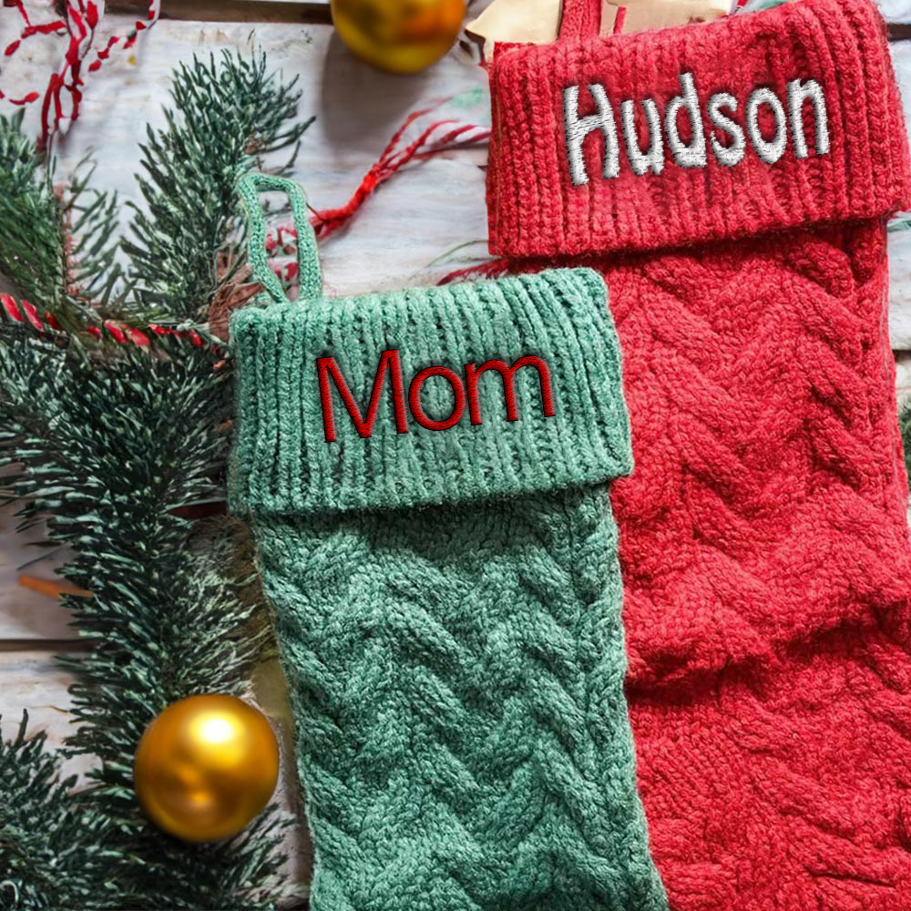 Embroidered Name Christmas Cable Knitting Stocking
